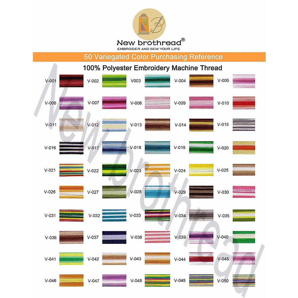 New brothread 50 Colors Variegated Polyester Embroidery Machine Thread Kit 500M (550Y) Each Spool for Brother Janome Babylock Singer Pfaff Bernina Husqvaran Embroidery and Sewing Machines