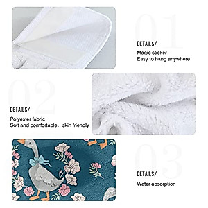 xigua 2 pcs Hanging Kitchen Towel Cute Goose and Flowers Hand Towel Absorbent Hanging Tie Towels for Bathroom Laundry Room Kitchen 12 x 17 Inches