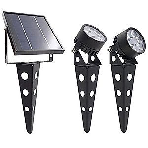 Legacy Mini 50X Twin Solar-Powered LED Spotlight (Warm White LED) for Outdoor Garden Yard Landscape Uplight Downlight, Waterproof, Black Finish