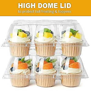 LotFancy Cupcake Containers 6 Count, 40 Pack, Half Dozen Clear Cupcake Boxes, Plastic Muffin Holders with Detachable Tall Dome Lid, Disposable Cupcake Carriers, BPA Free, Standard Size