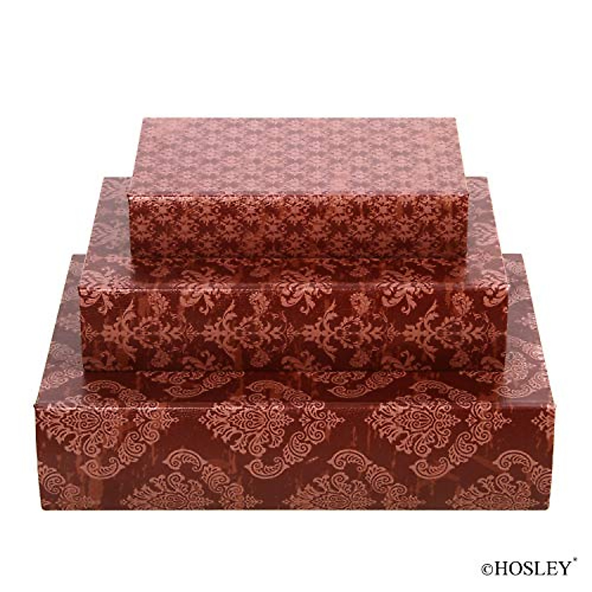 HOSLEY Storage Farmhouse Memory Book Boxes Set of 3, Red Brown & Gold,12", 10", 8" H.