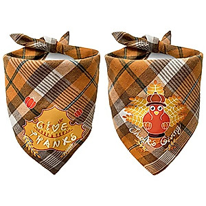 Chngeary Thanksgiving Dog Bandana(2 Pack),New Plaid Style Fall Dog Bandana with Turkey and Maple Leaf Pattern Dog Bandana for Small Medium Large Dogs Accessories Triangle Dog Thanksgiving Scarf…