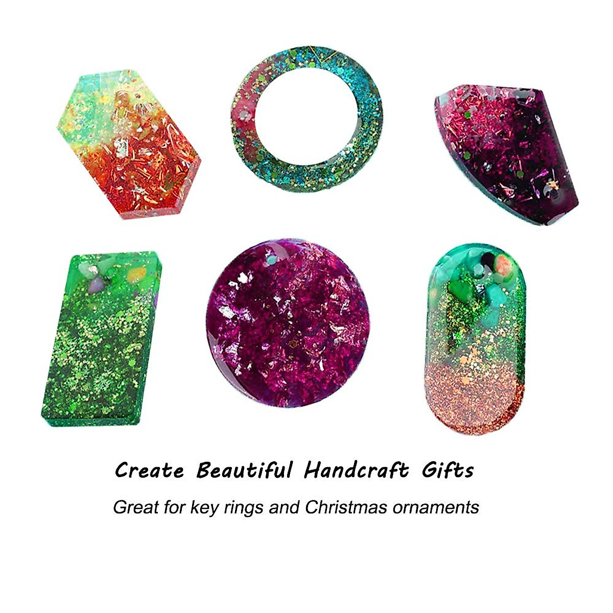 TuNan Set of 14 Casting Resin Molds Jewelry Making, Large & Small, 11 Silicone Pendent Trays with Hanging Hole & 3 Snowflake Charms Mould for DIY Craft - Circle/Square/Rectangle/Ring/Oval