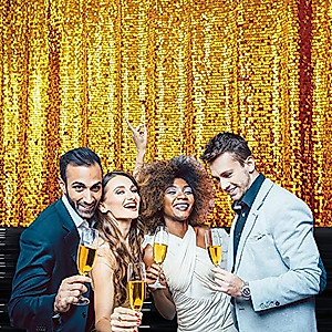 Renaiss 7x5ft Golden Sequins Photo Backdrop Golden Particles Background Photography Happy Birthday Wedding Bridal Shower Decor Wallpaper Kids Adults Portrait Banner Photo Shoot Props