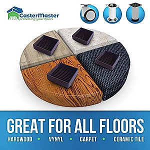 CasterMaster Non Slip Furniture Pads - 2x2 Square Rubber Anti Skid Caster Cups Leg Coasters - Couch, Chair, Feet, and Bed Stoppers with Anti - Sliding Floor Grip (Set of 4)