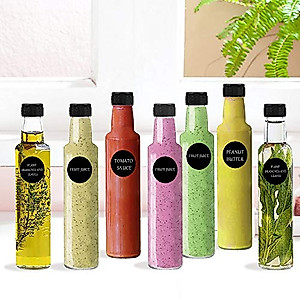 YULEER 15 Pack Hot Sauce Bottles, 8.5 oz Woozy Bottles with Leak Proof Screw Black Cap, Shrink Capsule, Round Glass Bottles for DIY Hot Sauce, BBQ Sauce