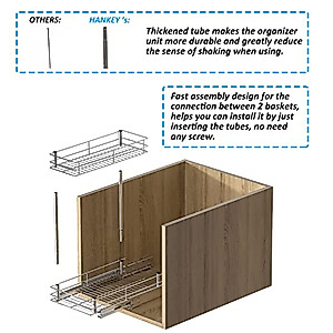 HANKEY Pull-Out Home organizers,Under Sink 2 Tier Pull Out Cabinet Organizer for Kitchen/Bathroom Organizers and Storage- 10.47W x 16.93D x 14.56H，Heavy Duty Metal
