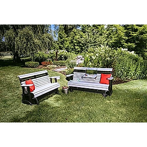 LuxCraft 5' Plain Poly Rollback Balcony Glider with Flip Down Center Console and Built-in Footrest, Seats Up to 3 (Weatherwood & Black)