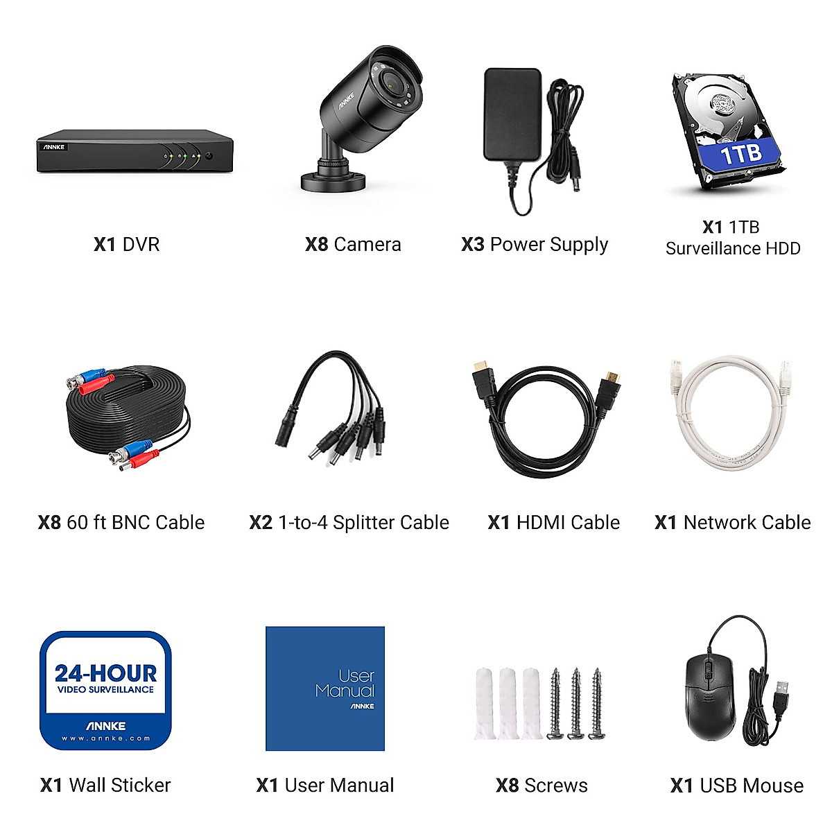 ANNKE 8CH Wired Security Camera System with 1TB Hard Drive, H.265+ Surveillance DVR and 8 x 1080p HD IP66 CCTV Camera, 100 ft Night Vision with Smart IR, Easy Remote Access, Motion Detection
