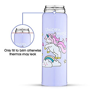 Kids Stainless Steel Thermos Water Bottle Keeps Drinks Hot & Cold All Day Large 12oz. Capacity,Easy Button Pop Lid for Toddler,Double Wall insulated Leakproof Technology by Smile My Baby (Purple)