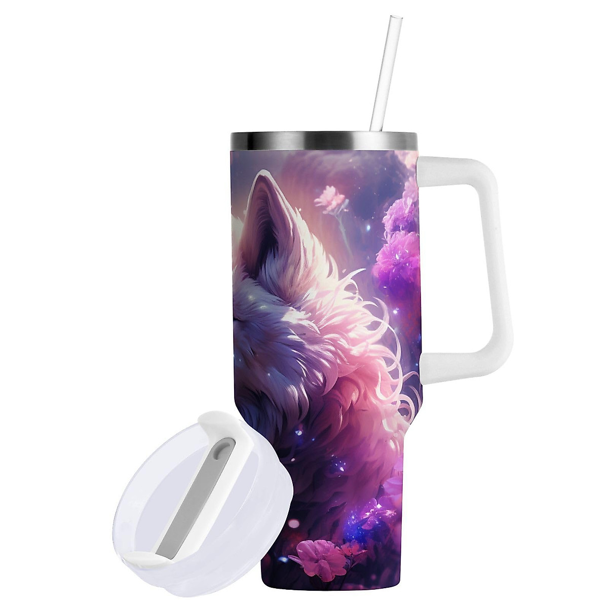 ARGTILDN 40 oz Tumbler Wolf Cloud Galaxy Insulated Travel Mug with Handle and Straw Lid Stainless Steel Vacuum Coffee Cup Tea Beverage Container Water Bottles for Car Sports office