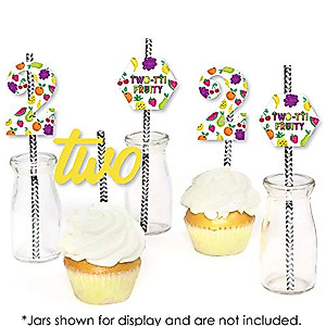 2nd Birthday Two-tti Fruity - Paper Straw Decor - Frutti Summer Second Birthday Party Striped Decorative Straws - Set of 24