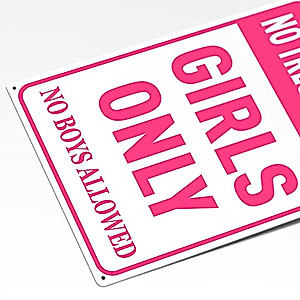 Girls Bedroom Sign - Funny No Trespassing Girls Only Metal Tin Sign Wall Decor Pink No Boys Allowed Bedroom Door, 8 x 12 inch