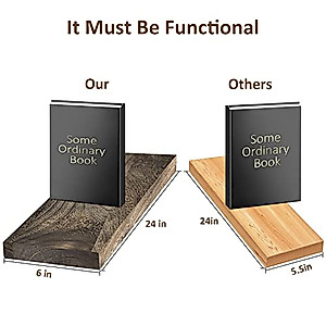 Floating Shelves for Wall Set of 2, Rustic , 24 Inch, Natural Dark Wood ,Farmhouse, Thick Floating Shelf for Bathroom, Bedroom, Kitchen, Living Room, Office