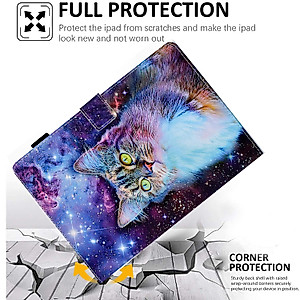 KEROM Case for iPad 9.7 inch (Fits iPad 6th/5th Generation 2018/2017, Also Fits iPad Pro 9.7 and iPad Air 2/1), Premium PU Leather Smart Folio Stand Cover with Auto Sleep Wake, Space Cat