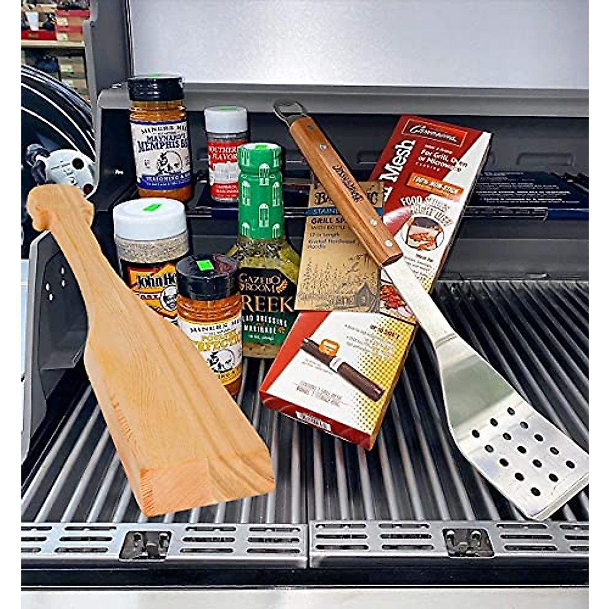 Wood Grill Scraper,Wooden Grill Cleaner Bristle Free,Wood Grill Brush BBQ Scrapers with Bottle Opener Natural Safe Cleaning Scraper for Top and Between Barbecue Grates