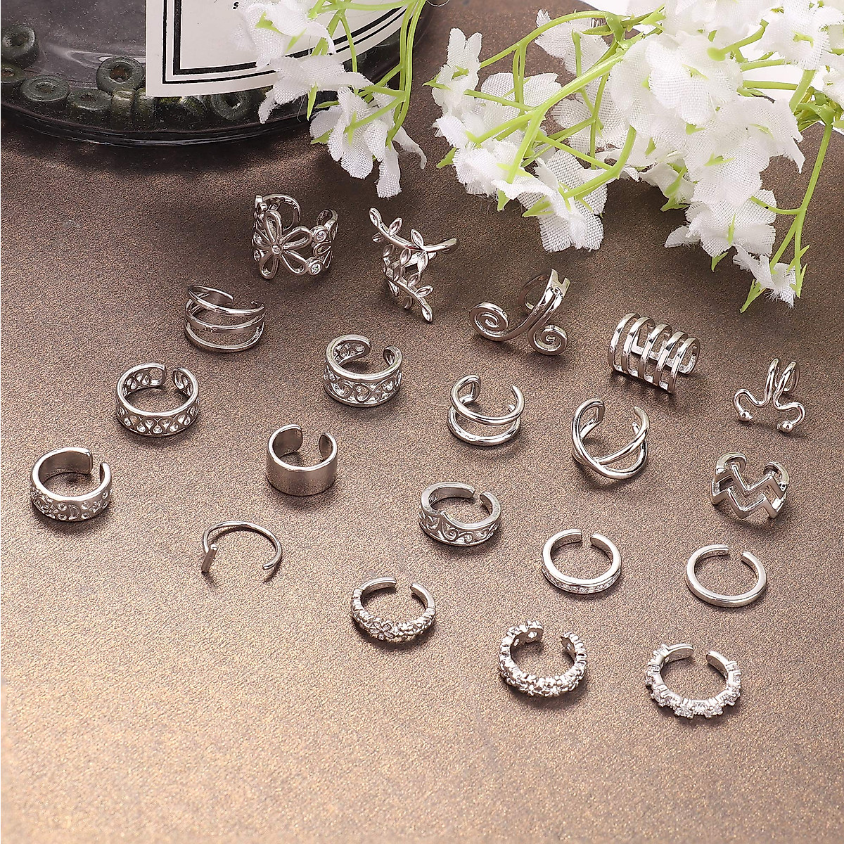 Jstyle 20Pcs Adjustable Ear Cuffs Earrings Set for Women Stainless Steel Non-Piercing Cartilage Clip On Wrap Earring Set