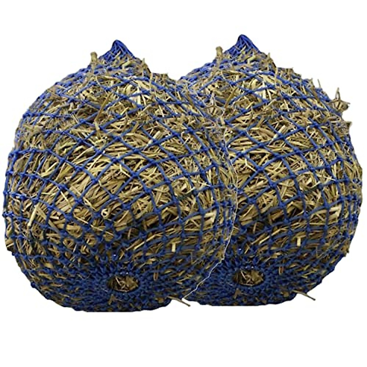 Majestic Ally 2 Pcs 1.25”x1.25” Holes Ultra Slow Feed 36” Very Sturdy Hay Net with Bottom Ring for Horses, Goat, Travel Feeder for Trailer and Stall, Reduces Waste (Royal Blue)