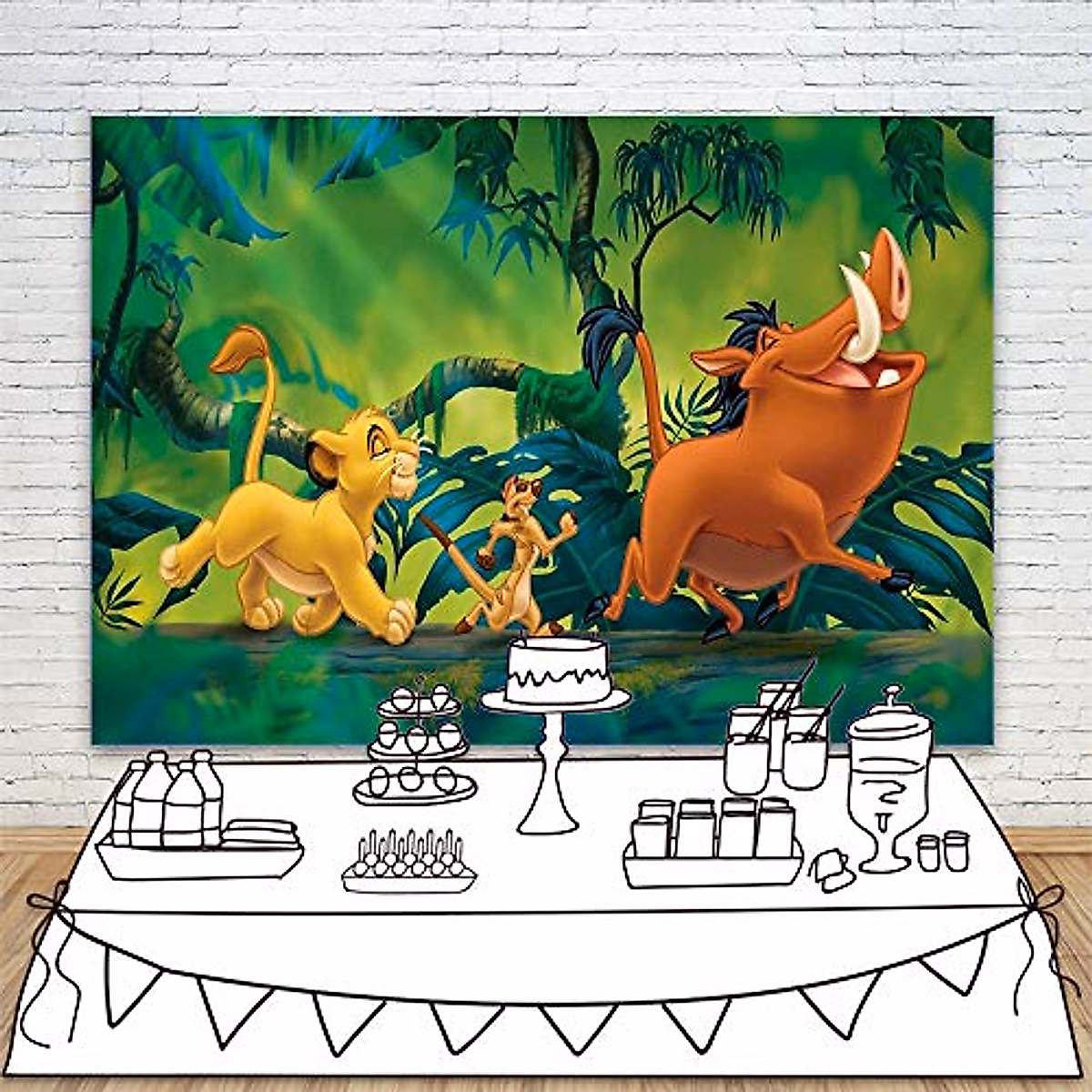Vinyl Background Drop Lion King Baby Shower 7x5 Tropical Jungle Happy Birthday Photo Backdrop Tabletop Customized Cartoon Lion King Themed Decoration Backdrops for Child