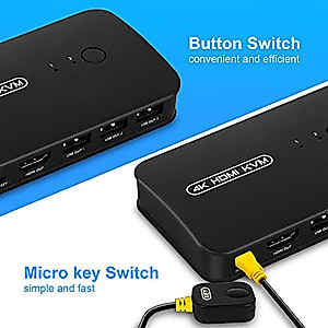 DGODRT HDMI USB KVM Switch 2 Port Selector Box for 2 Computers Share Keyboard Mouse Printer and 1 HD 4K Monitor, 2 KVM Cables Included