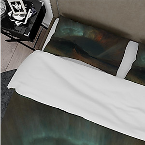 RIVINE Frederic Edwin Church Style Duvet Cover 3 Pieces Aurora Borealis Tablosu Soft Breathable Bedroom Bedding Set with 2 Pillow Shams Full