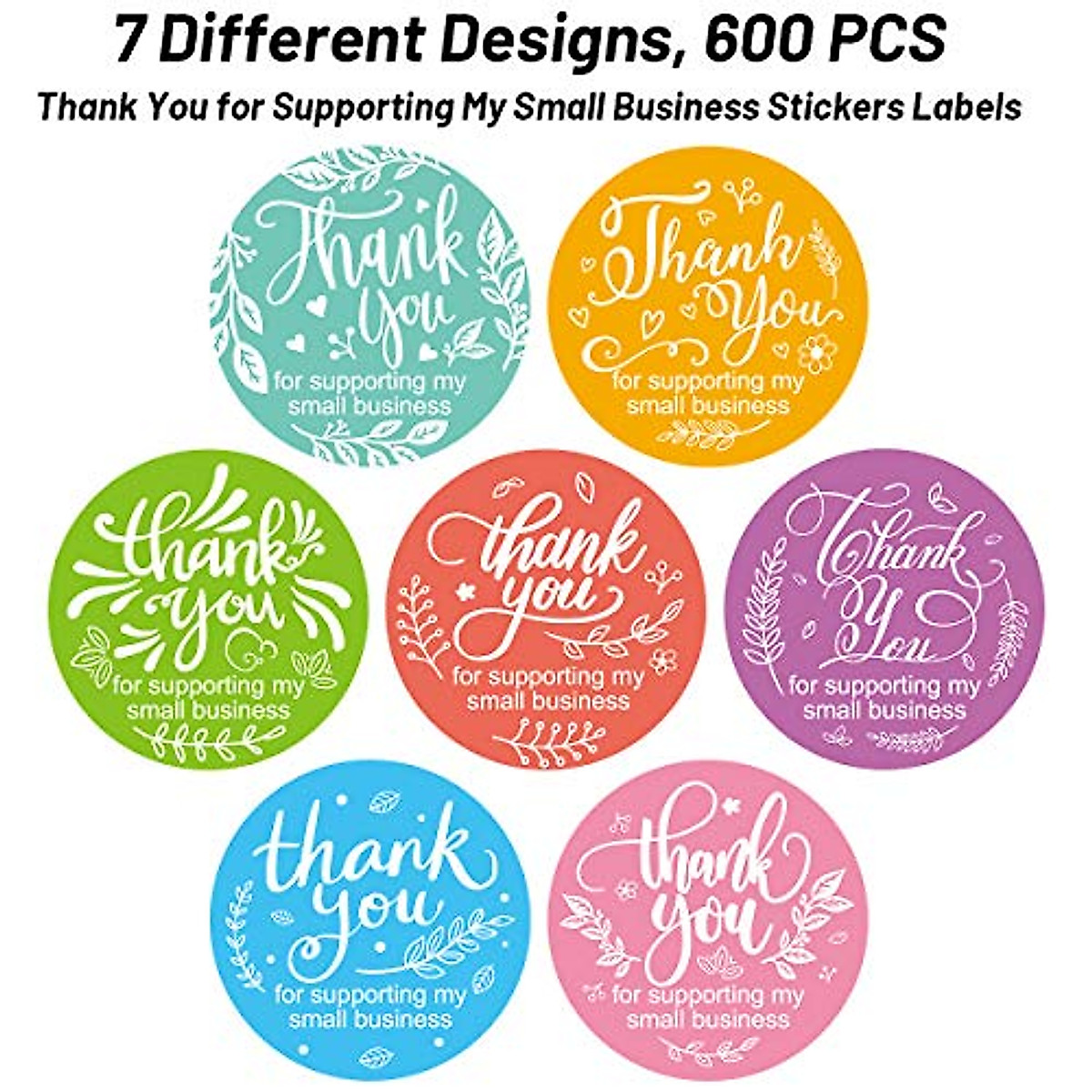 600PCS Thank You for Supporting My Small Business Stickers Labels for Handmade Shopping Small Shop Business Stickers 2 Inch 7 Designs