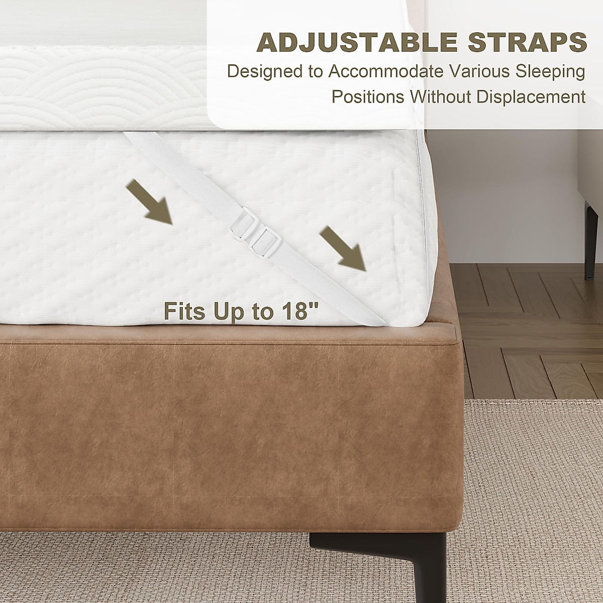 Zenzy 3" Queen Mattress Topper Cover, [Ultra-Soft] Bamboo Zippered Cover, Mattress Protector [with Adjustable Straps] [Washable] Cover for Mattress Topper- Only Cover