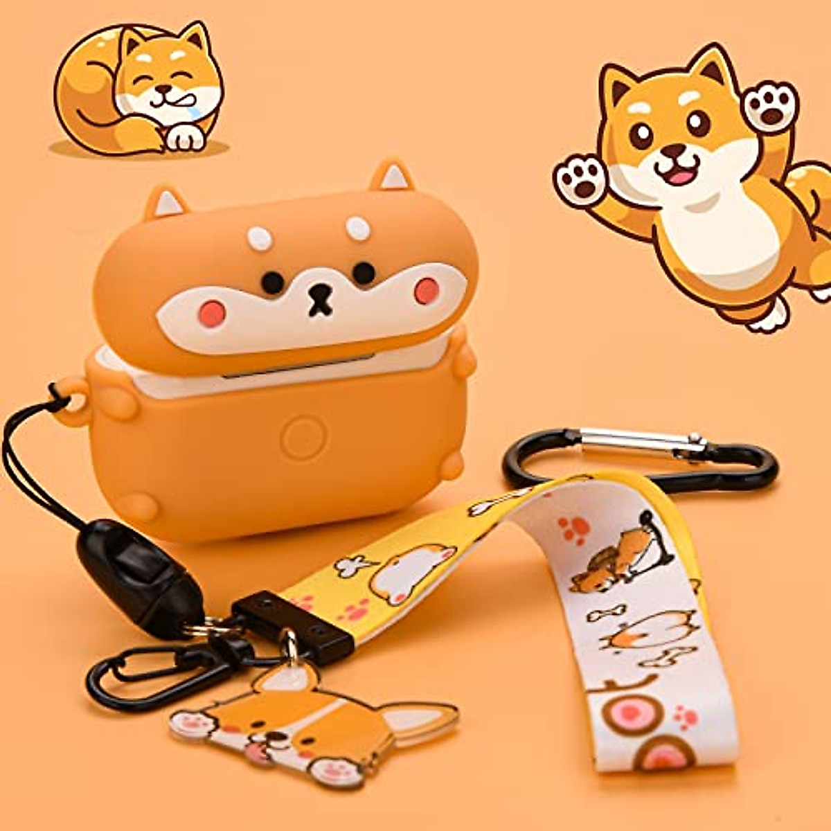 Cute AirPod Pro Case with Lanyard Keychain Protective Soft Silicone Funny Corgi Cover Compatiable with AirPods Pro Case