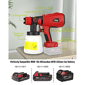 Cordless Paint Sprayer for Milwaukee M18 18v Battery,HVLP Paint Sprayer Gun for Cabinets Cars Walls Furniture House Painting (Tool Only)