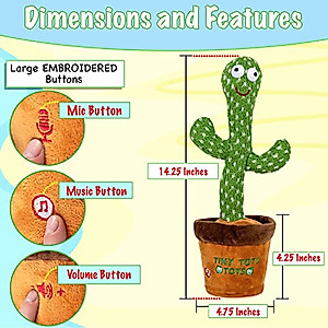 Tiny Tots Toys Dancing Cactus Mimicking Toy for Baby - Talking Cactus That Mimics and Sings - 125 Songs 35 Nursery Rhymes for Toddlers and Up | Repeats, Mimics and Wiggles with Dazzling LED Lights