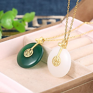 AMINKINA 14K Chrysoberyl Pendant Necklace, White Jade Pendant Necklace, Mother's Day, Birthday Gift for Mother, Wife (White jade, 14K)