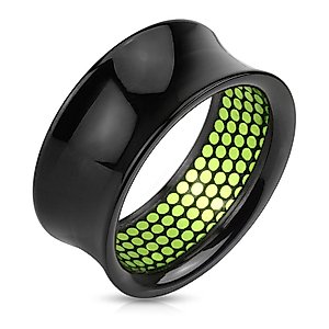 Covet Jewelry Green Dotted Pattern Inlaid Black Acrylic Saddle Fit Tunnel (7/8" (22mm))