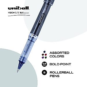 uni-ball Vision Elite BLX Infusion Rollerball Pens, Bold Point (0.8mm), Blue/Black, 5 Count