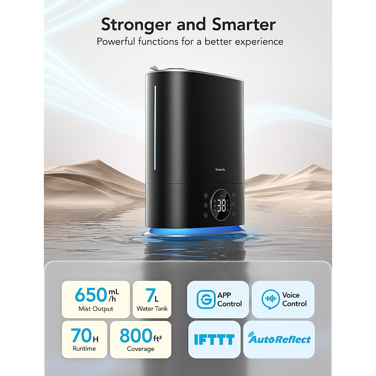 GoveeLife Smart Humidifier, Top Fill 7L Warm & Cool Mist Humidifiers for Bedroom, 70H Runtime, Auto Shut-Off, RGB Light,WiFi Air Humidifier for Large Room, Plants, Nursery Work with Alexa App Control