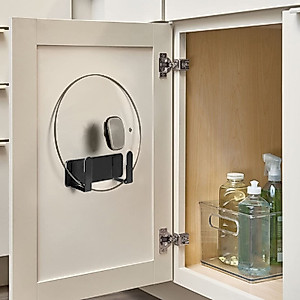 YOUGRIDDA Pot Lid Rack, Wall Mounted 304 Stainless Steel Pan Lid Organizer Holder, 3M Self Adhesive, Kitchen Cooking Utensil Tool (Black)