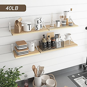 YGEOMER Floating Shelves for Wall, Natural Wood Wall Shelves Different Sizes, Wall Mounted Wood Shelf for Living Room, Bathroom, Bedroom, Kitchen, Home Decor (Set of 4)