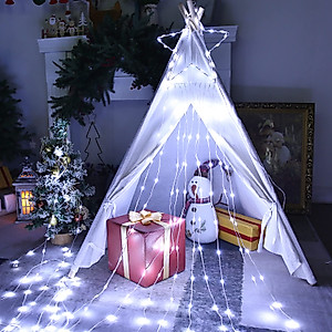 Flacchi White Star Holiday Lights 320 LED Waterfall Tree Lights with 11" Topper Star Christmas Lights 8 Modes Timer Waterproof Fairy Lights Indoor Outdoor Decorative for Patio Garden Wedding Decor