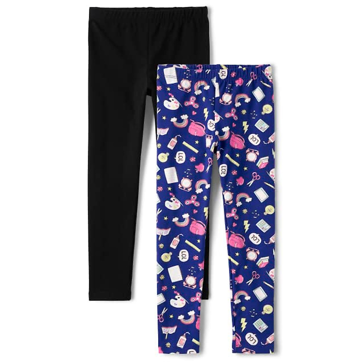 The Children's Place,Printed Leggings 2-Pack,BG School Time Doodle_Electric Violet | Black,Small (5/6)