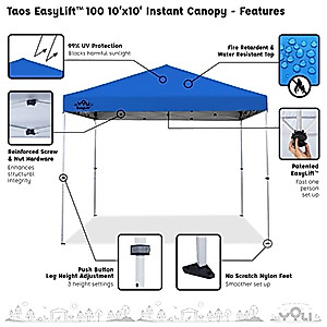 YOLI Taos EasyLift 100 10’x10’ Instant Pop-Up Canopy Tent with Carry Bag, Blue
