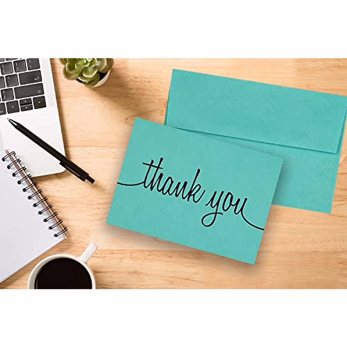 Thank You Note Cards & Envelopes - 25 cards and envelopes - Small Note Cards (Blue Raspberry (Aqua))