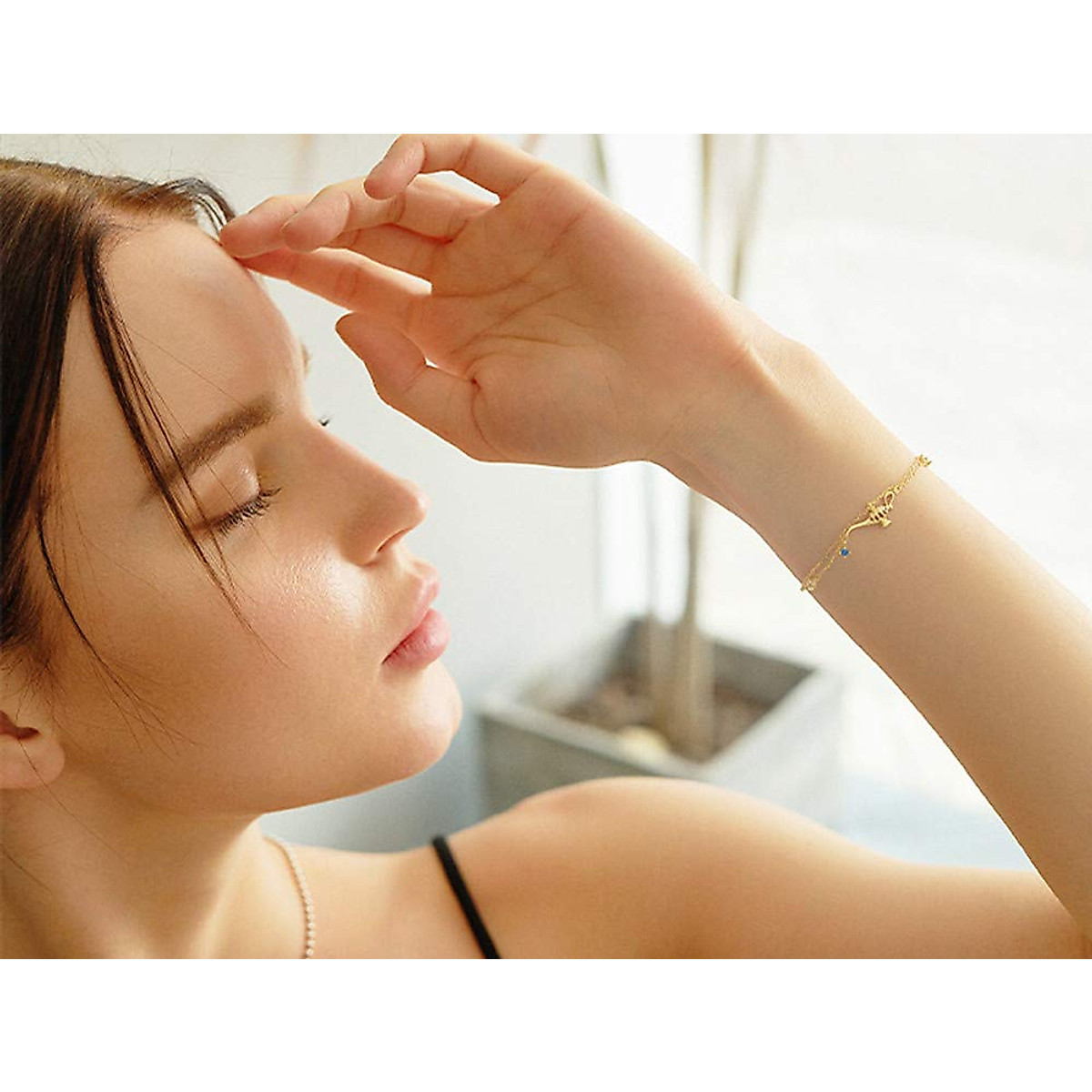 N+A Cute Layered Aladdin Genie Lamp Bracelet for Women Girls Sterling Silver Crystal Charms Hand Chain Trendy Birthday Christmas Party Holiday Jewelry BFF Gift for Mom Daughter (Gold)