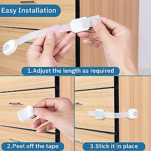 Mum & Cub Child Safety Locks, Baby Proofing Latches for Cabinet, Drawer, Toilet, Refrigerator, Oven, Dresser and More, Strap Design, Strong Adhesive, Easy to Use (4 Locks, 4 Outlet Plug Covers)