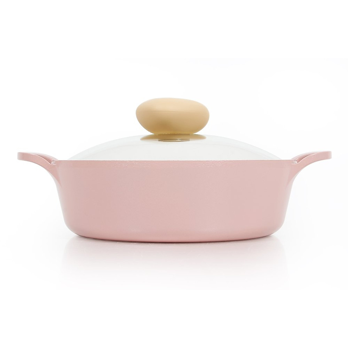 Neoflam Retro 2qt Non-Stick Ceramic Coated Stockpot with Integrated Steam Vent, Silicone Hot Handle Holder Included, Saute Pot, Casserole, Dutch Oven, 2-QT Low w/Glass Lid, Pink