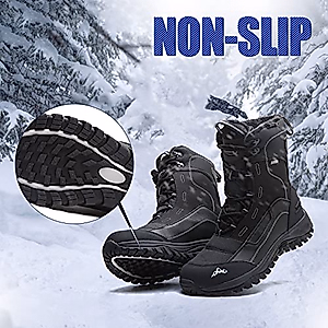 LOHJJMVE Men's Snow Boots Waterproof Insulated Winter Black Hiking Rubber Warm Lightweight Outdoor Shoes,Non-Slip Rubber Outsole (Black, numeric_10)