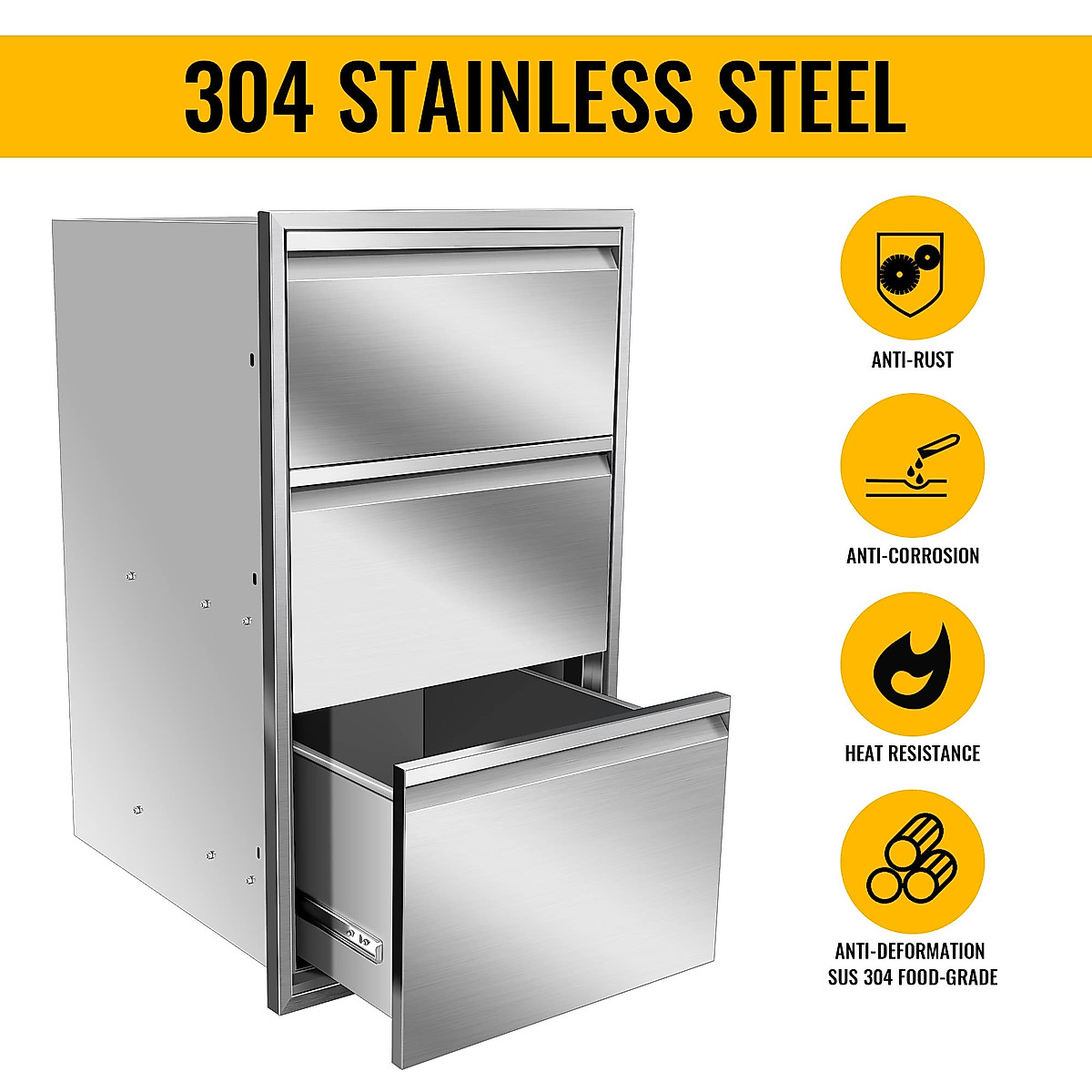 KODOM Outdoor Kitchen Stainless Steel Triple Access Drawers with Paper Towel Holder Combo for Outdoor Kitchen Island or Grill Station (Overall Size:17" W x 30" H x 21" D inch)