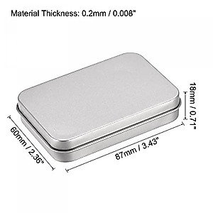 uxcell Metal Tin Box, 12pcs 3.43" x 2.36" x 0.71" Rectangular Empty Tinplate Storage Containers with Lids, Silver Tone