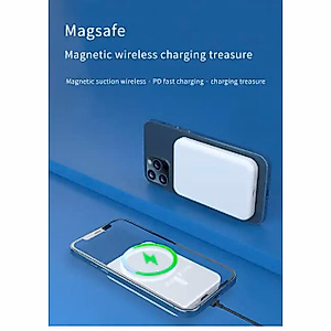 Magnetic Wireless Charging Portable Power Bank, Small and Light Charger 5000mAh Backup Battery Pack Compatible for iPhone (Includes Charging Adapter)