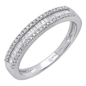 Dazzlingrock Collection 0.30 Carat (ctw) 10K Round & Baguette Diamond Ladies Wedding Band 1/3 CT, White Gold, Size 7