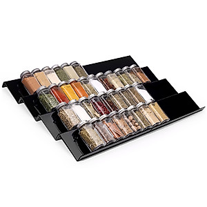 Spice Drawer Organizer, Black Acrylic 8 Pcs Seasoning Jars Drawers Insert, Kitchen Spice Rack Tray for Drawer/Countertop (Jars not included)