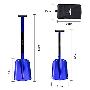 Overmont Collapsible Snow Shovel Aluminum - Lightweight Snow Utility with Ice Scraper and Carrying Bag Sizes 32 and 42 Inch